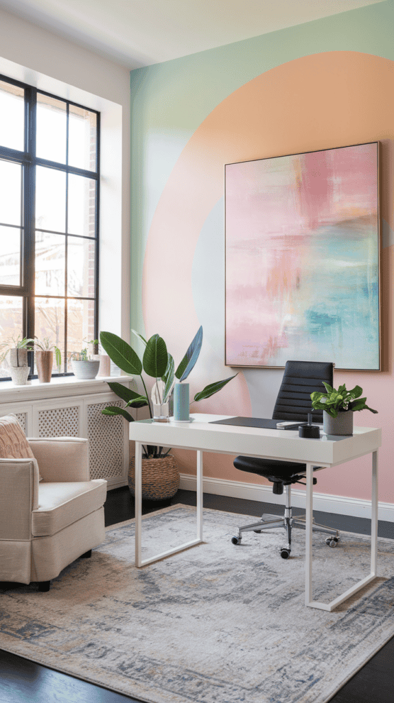 16 Inspiring Feminine Home Office Accent Wall Ideas - Work Well Remote