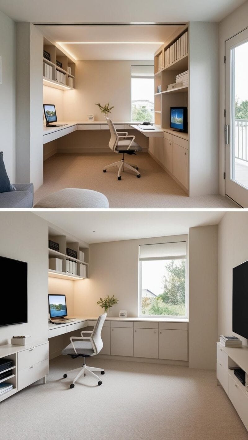 17 Gorgeous Home Office TV Room Combo Ideas - Work Well Remote