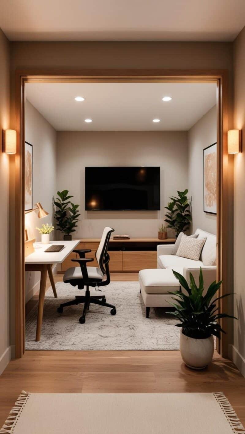 17 Gorgeous Home Office TV Room Combo Ideas - Work Well Remote